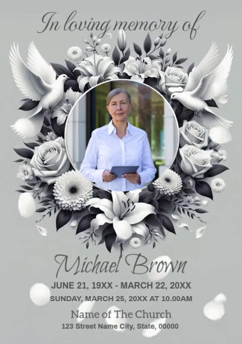 Copy of Grey Joyful Funeral Invitation A4 Template | PosterMyWall