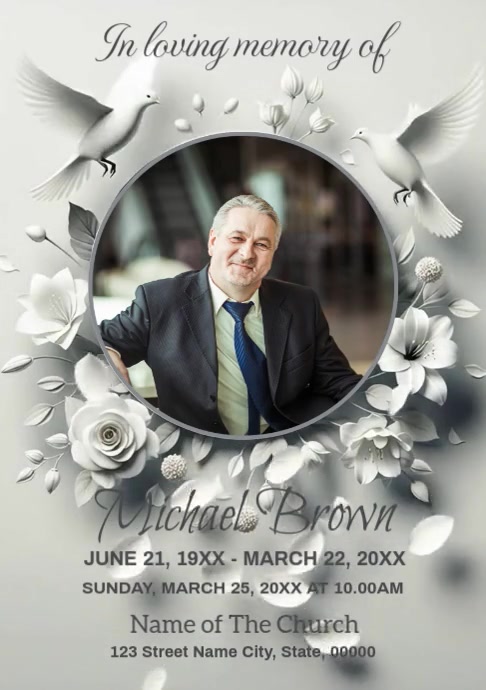 Grey Joyful Funeral Invitation A4 Template | PosterMyWall