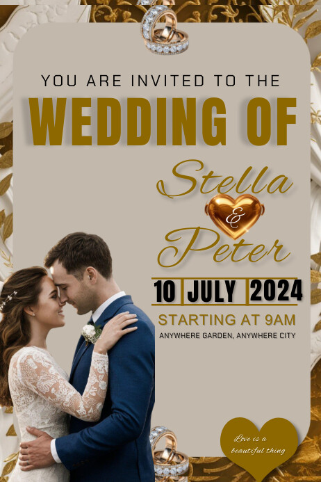 Plantilla de Grey Joyful Golden Joyful wedding invite Post | PosterMyWall
