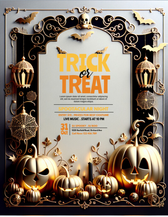 Grey Joyful Halloween Trick Or Treat Design Template Flyer (us Letter ...