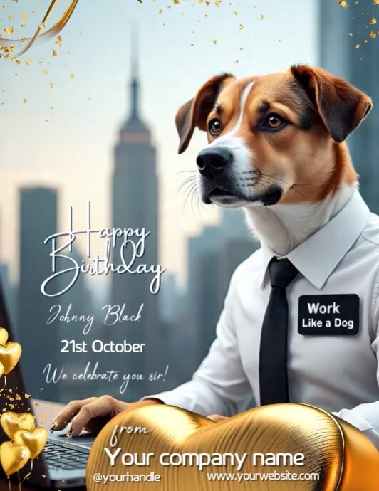 Plantilla de Grey Joyful Happy Birthday Doggy Flyer (us Letter ...