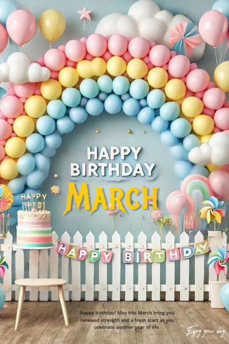 Grey Joyful Happy Birthday March Poster Template | PosterMyWall