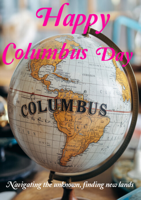 Grey Joyful Happy Columbus Day A4 Templat | PosterMyWall