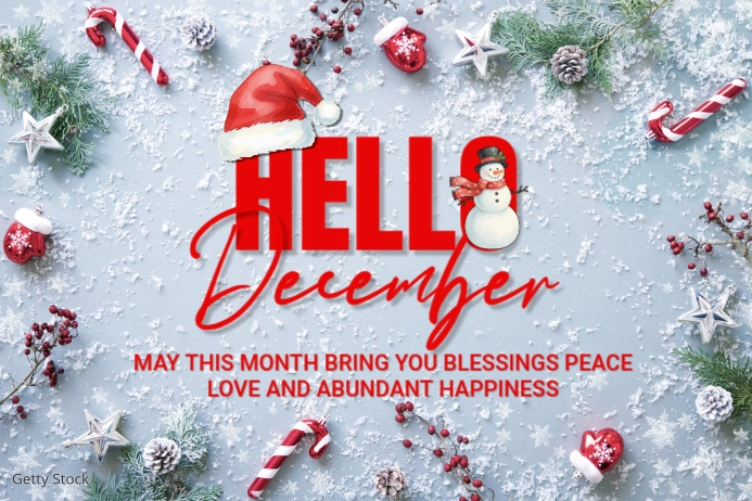 Grey Joyful Hello December Poster Template | PosterMyWall