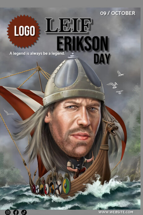 Grey Joyful Leif Erickson Day Poster Template | PosterMyWall