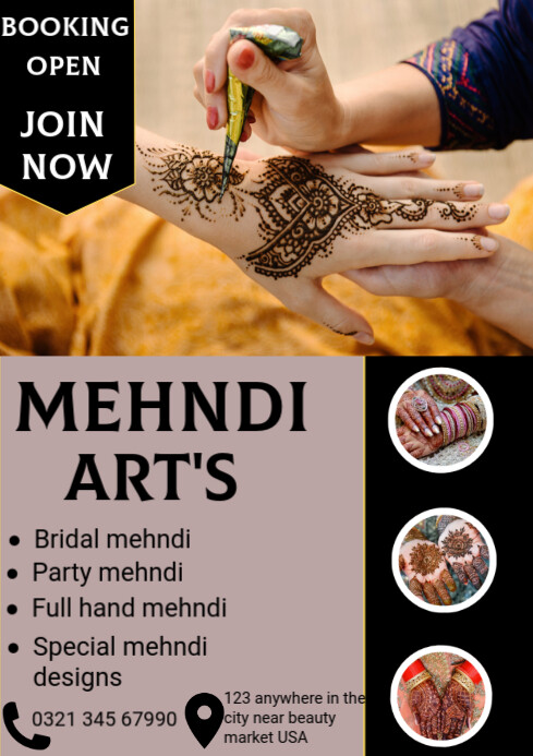 Copy of Grey Joyful Mehndi Art Template A4 | PosterMyWall