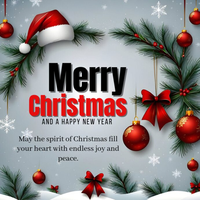 Grey Joyful Merry Christmas Greetings Card Instagram Post Template ...