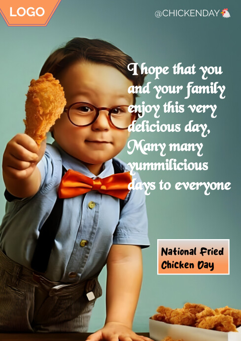 Grey Joyful National Fried Chicken Day A4 Template | PosterMyWall