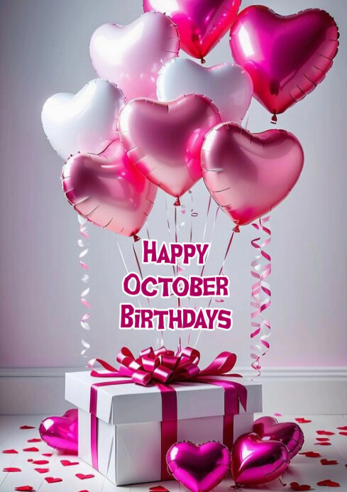 Grey Joyful October Birthdays A4 Template | PosterMyWall
