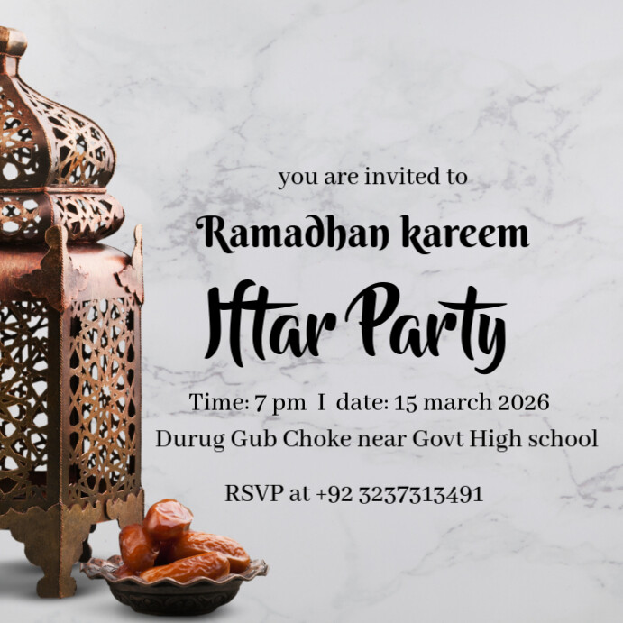 Grey Joyful Ramadan Kareem Iftar Party Invitation Cards Instagram Post ...