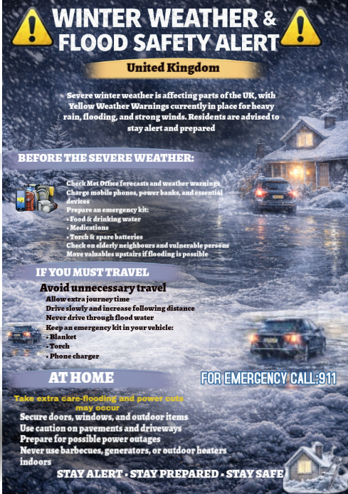 Grey Joyful Severe Weather Safety Notice Uk A4 Template | PosterMyWall