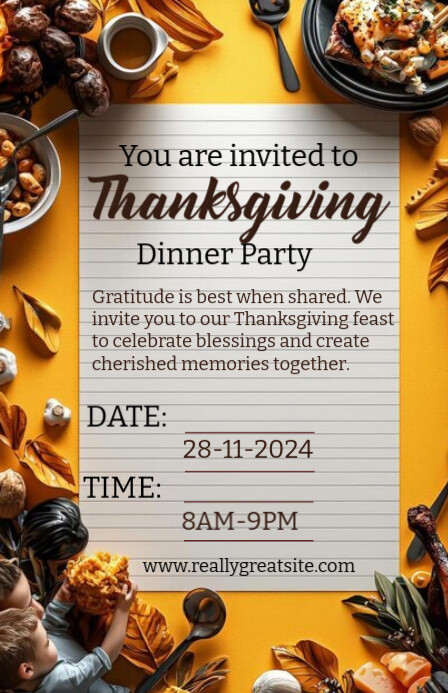 Copy of Grey Joyful Thanksgiving Dinner Party Tabloid | PosterMyWall