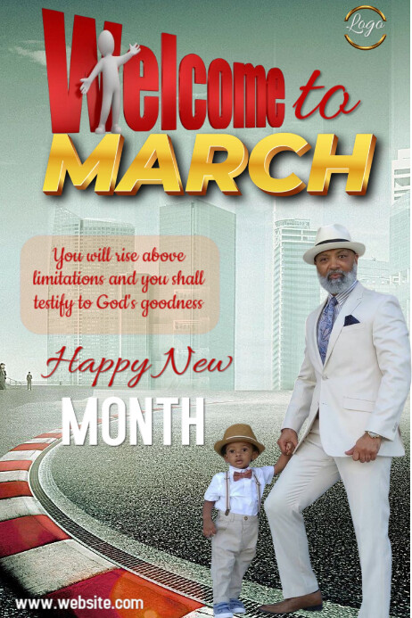 Grey Joyful Welcome To March Editable Design Poster Template | PosterMyWall