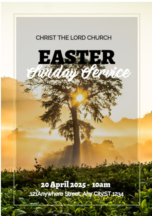 Grey Joyful Yellow Sunlight Photocentric Easter Service. Flyer A4 ...
