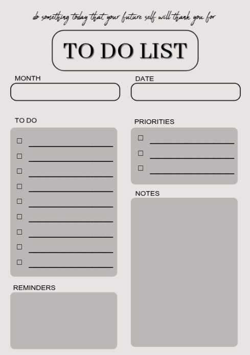 Plantilla de Grey List-based Minimal To Do List Printable – Daily ...