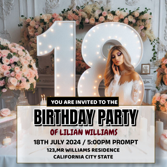 Plantilla de Grey Maximalist 18th Birthday Invitation Temp | PosterMyWall