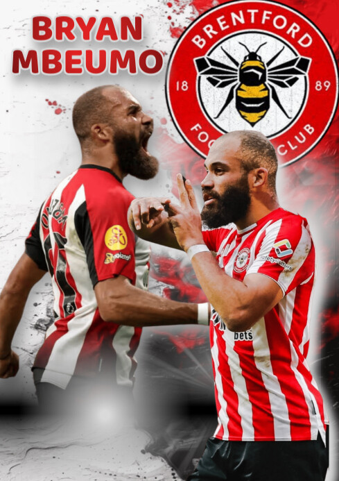 Grey Maximalist Bryan Mbeumo Brentford A4 Template | PosterMyWall