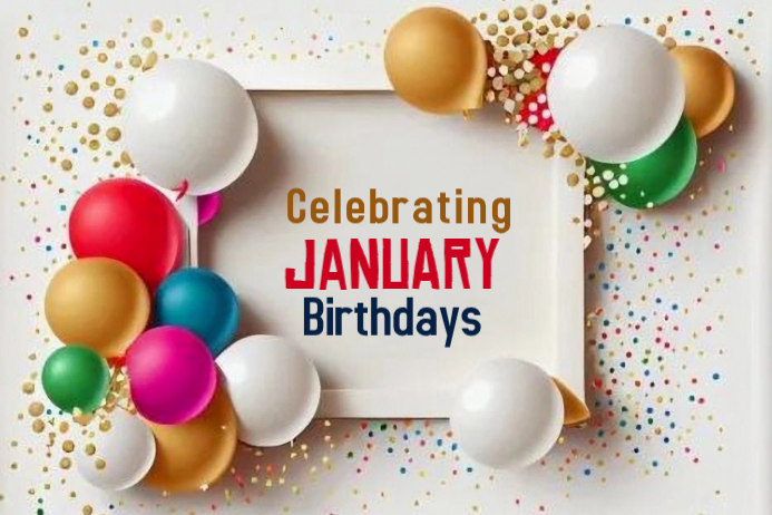 Grey Maximalist Celebrating January Birthdays Banner 4' × 6' Template ...