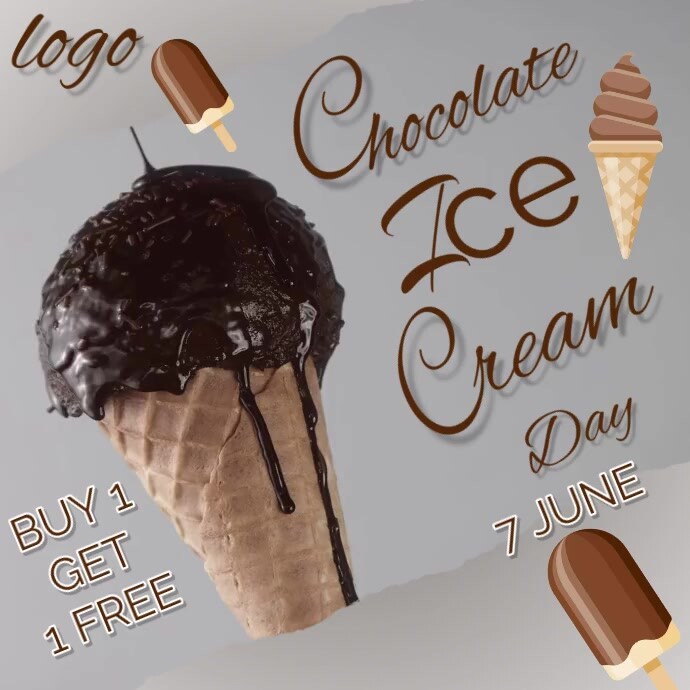 Grey Maximalist Chocolate Ice Cream Day Squar Template | PosterMyWall