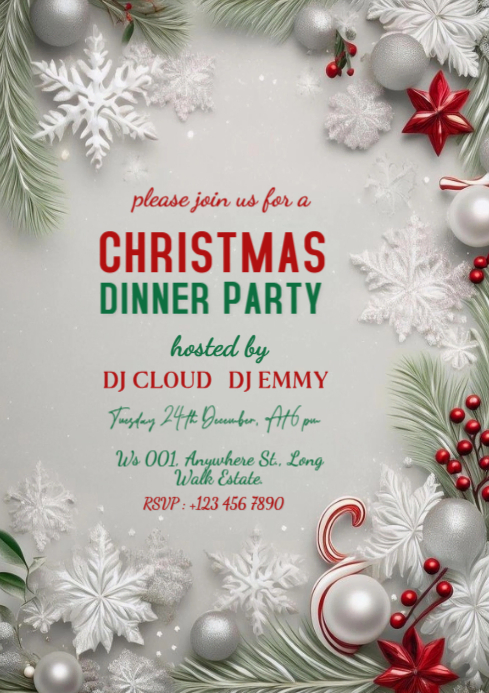 Grey Maximalist Christmas Dinner Party Invitation A4 Template | PosterMyWall