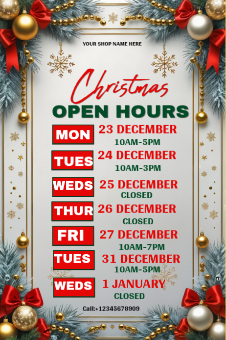 Grey Maximalist Christmas Open Hours Posters Poster Template | PosterMyWall
