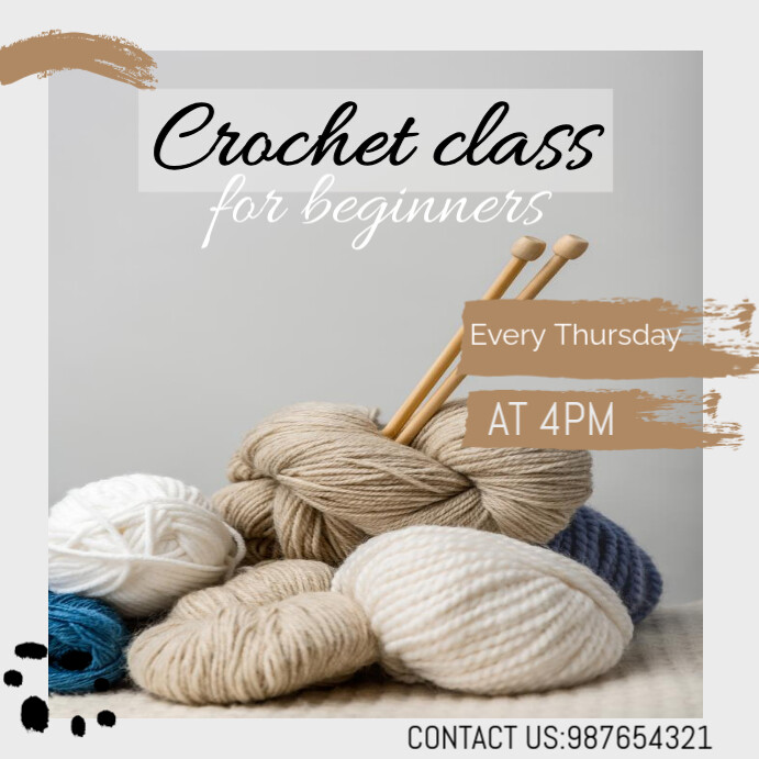 Grey Maximalist Crochet Class Instagram Post Templat | PosterMyWall