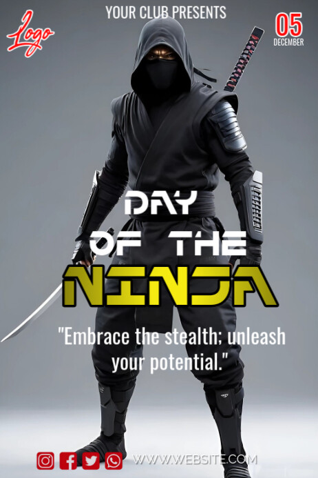 Grey Maximalist Day Of The Ninja Poster Template | PosterMyWall