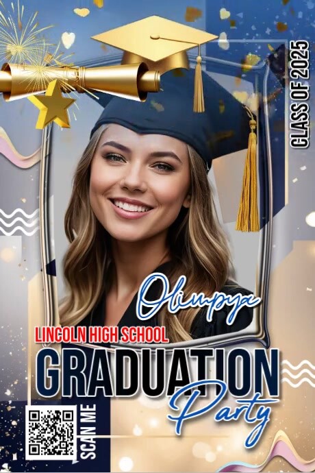 Copy of Grey Maximalist Editable Graduation Party Poster – Blue & Gold ...