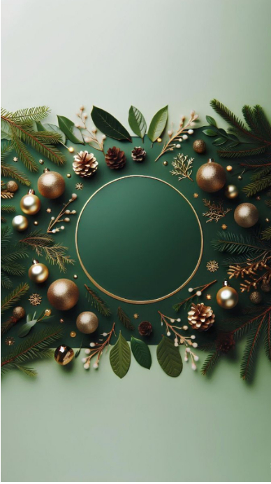 Grey Maximalist Elegant Green Christmas Wreath Background With Gold ...