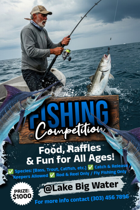 Grey Maximalist Fishing Tournament Poster Template | PosterMyWall