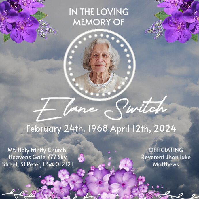 Plantilla de Grey Maximalist Funeral Memorial Announcement Flyer ...