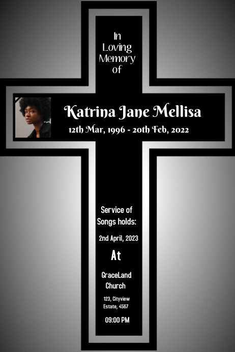 Grey Maximalist Funeral Service Poster Template | PosterMyWall