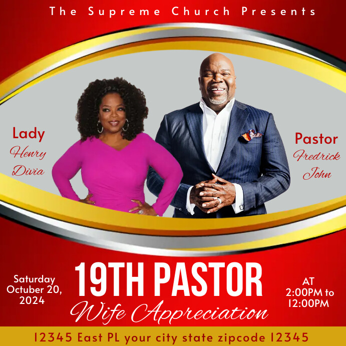 Grey Maximalist Golden Red 19th Church Pastor Template | PosterMyWall