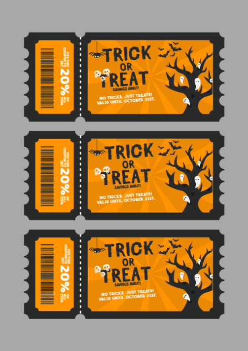Grey Maximalist Halloween Trick Or Treat Coupon A4 Template | PosterMyWall