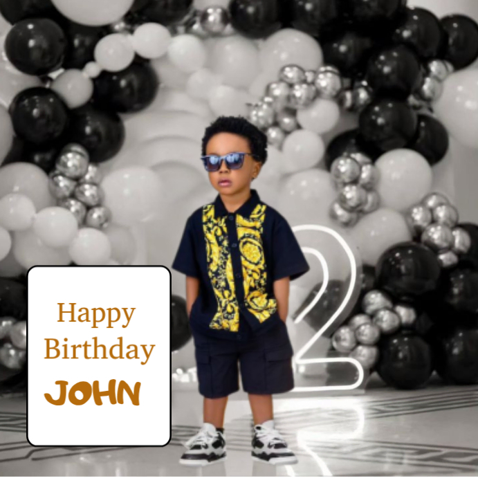 Plantilla de Grey Maximalist Happy 2nd Birthday, My Little Prince ...