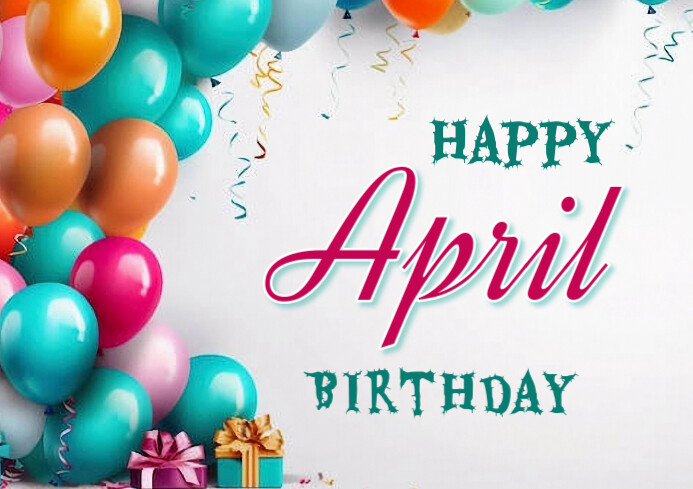 Grey Maximalist Happy April Birthdays A4 Template | PosterMyWall