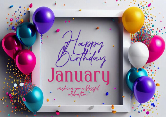Grey Maximalist Happy Birthday January A4 Template | PosterMyWall
