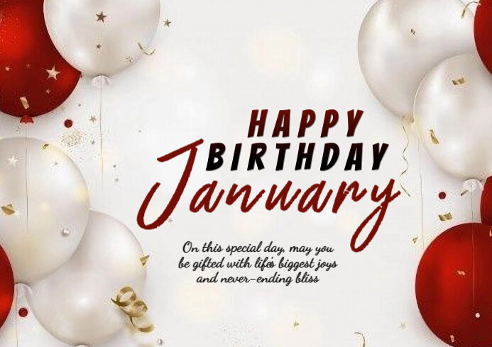 Grey Maximalist Happy Birthday January A4 Template | PosterMyWall