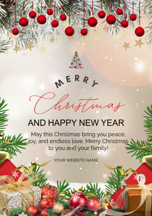 Grey Maximalist Happy Christmas Wishes Flyers A4 Template | PosterMyWall
