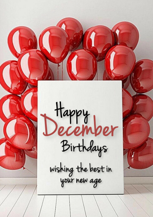 Grey Maximalist Happy December Birthdays A4 Template | PosterMyWall