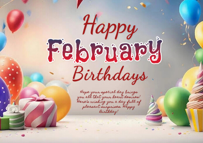 Copy of Grey Maximalist Happy February Birthdays A4 | PosterMyWall