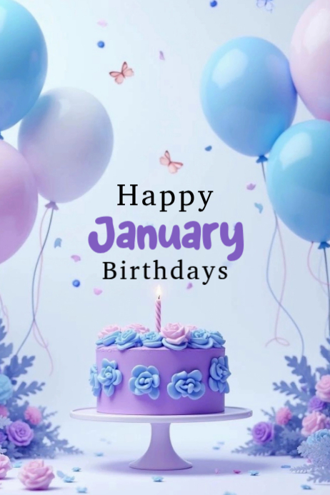 Grey Maximalist Happy January Birthdays Banner 4' × 6' Template ...