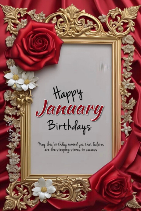 Grey Maximalist Happy January Birthdays Banner 4' × 6' Template ...