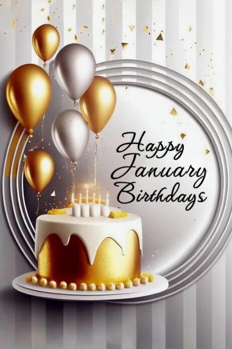 Grey Maximalist Happy January Birthdays Banner 4' × 6' Template ...