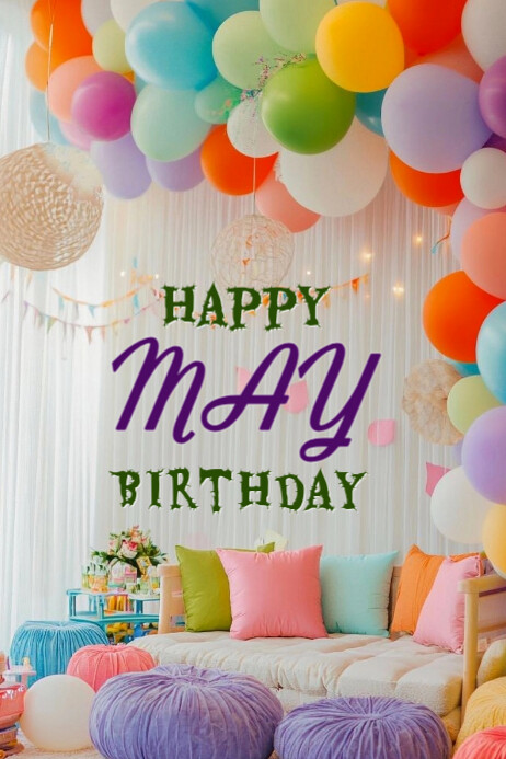 Grey Maximalist Happy May Birthdays Banner 4' × 6' Template | PosterMyWall