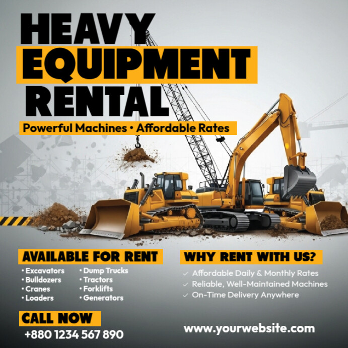 Grey Maximalist Heavy Equipment Rental Instagram Post Template ...