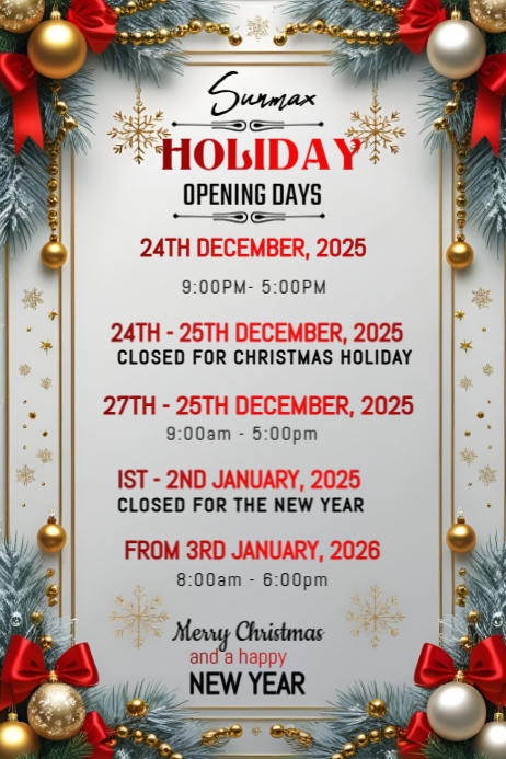 Grey Maximalist Holiday Opening Days Poster Template | PosterMyWall