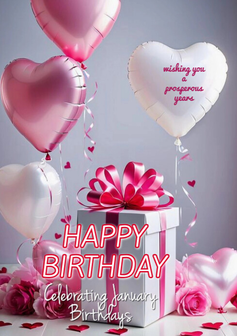 Grey Maximalist January Birthday A4 Template | PosterMyWall