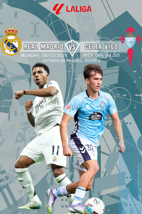 Grey Maximalist La Liga Football Match Day Real Madrid Vs Celta Vigo ...