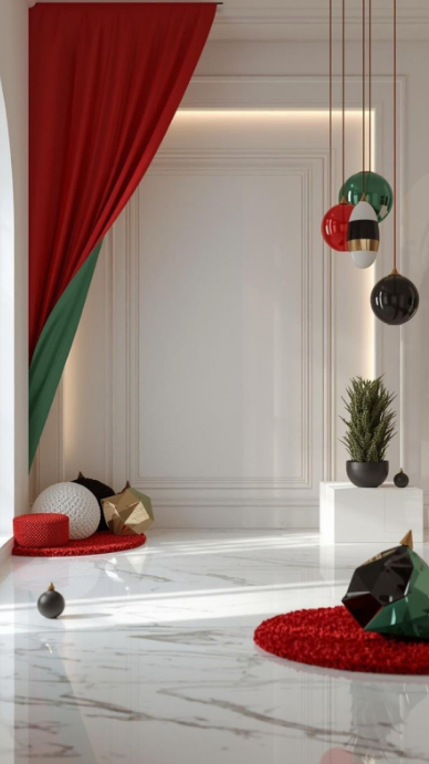 Grey Maximalist Modern Festive Interior Background With Red And Green ...